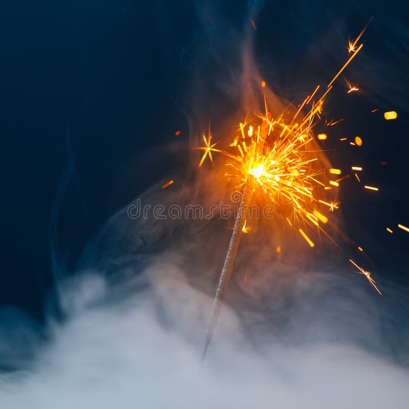 Fire Sparkler in Dense Fog, Abstract Christmas Firework Background ...