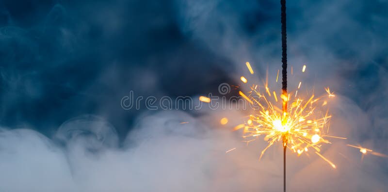 Fire Sparkler in Dense Smoke, Abstract Christmas Firework Background ...