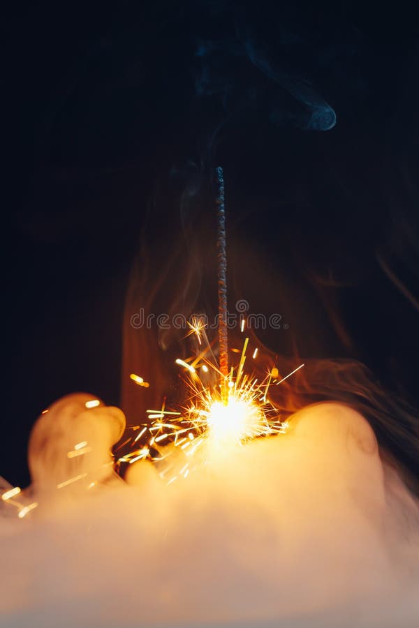 Fire Sparkler in Dense Smoke, Abstract Christmas Firework Background ...