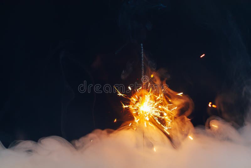 Fire Sparkler in Dense Smoke, Abstract Christmas Firework Background ...
