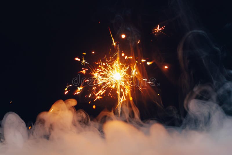 Fire Sparkler in Dense Smoke, Abstract Christmas Firework Background ...