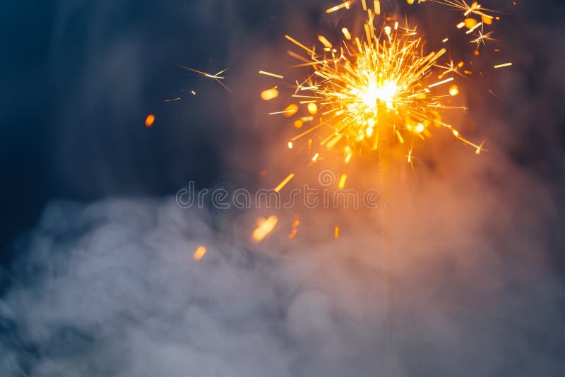 Fire Sparkler in Dense Smoke, Abstract Christmas Firework Background ...