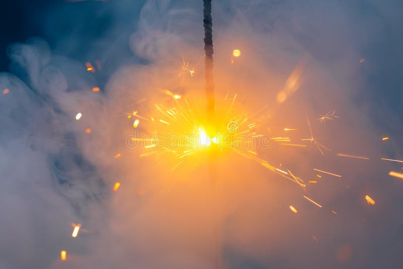 Fire Sparkler in Dense Smoke, Abstract Christmas Firework Background ...
