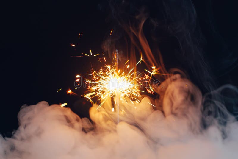 Fire Sparkler in Dense Smoke, Abstract Christmas Firework Background ...