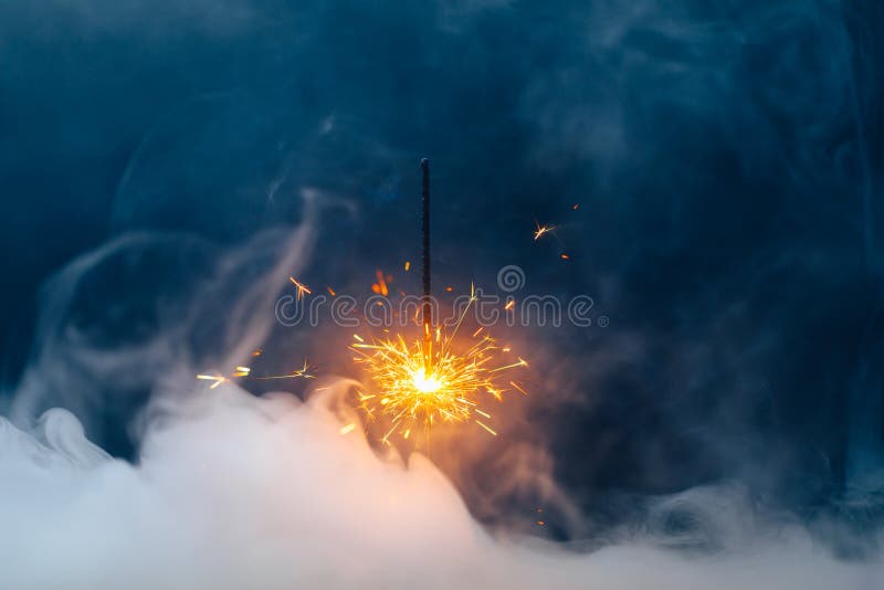 Fire Sparkler in Dense Smoke, Abstract Christmas Firework Background ...