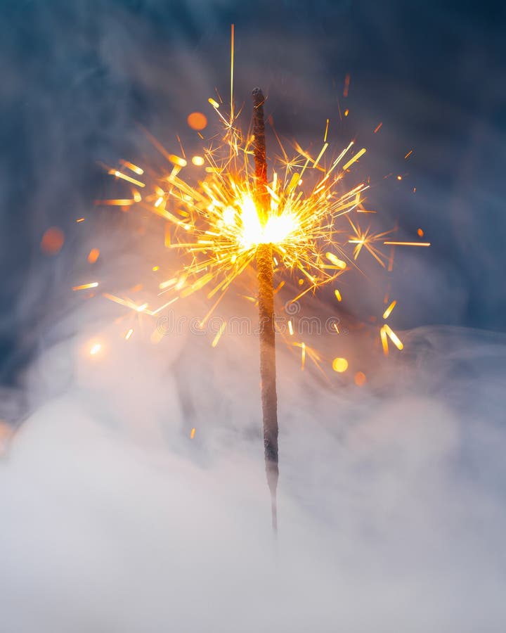 Fire Sparkler in Dense Smoke, Abstract Christmas Firework Background ...