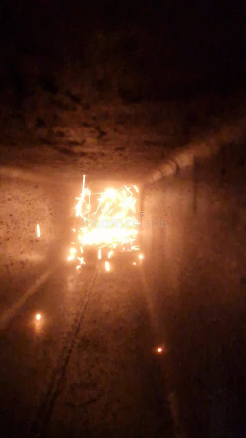 Fire Sparks Created by a Cutting Disc Inside a Steel Pipe Stock Video ...