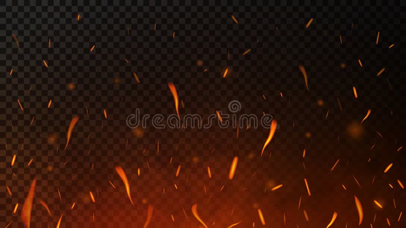 Fire Sparks on Dark Transparent Background. Flying Up Sparks, Burning ...