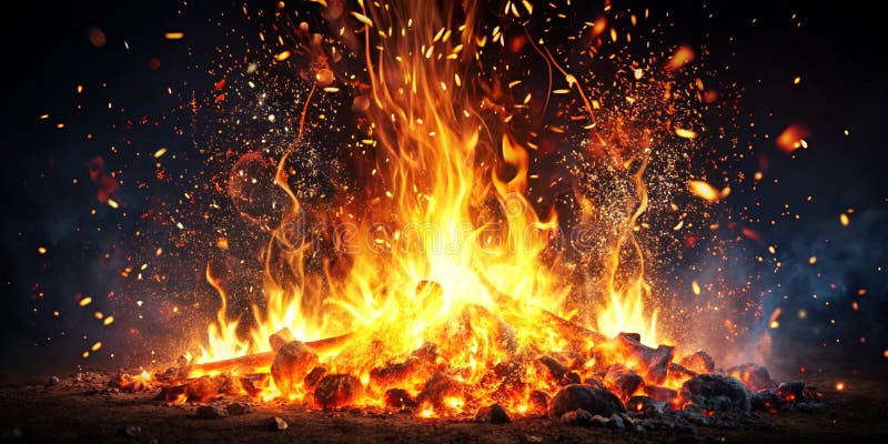 Fire Sparks and Embers Rising on Black Background Stock Illustration ...