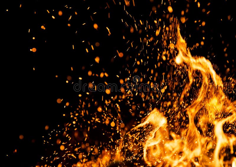 Fire Sparks with Flames on Black Background Stock Image - Image of ...
