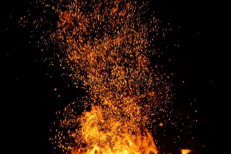 Fire Sparks with Flames on Black Background Stock Image - Image of ...