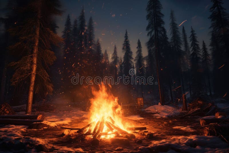 Fire Sparks Rising from a Campfire in the Wilderness Stock Illustration ...