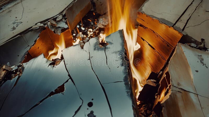 Fire Coming Out of a Burnt Tree with a Blue Sky in the Background Stock ...