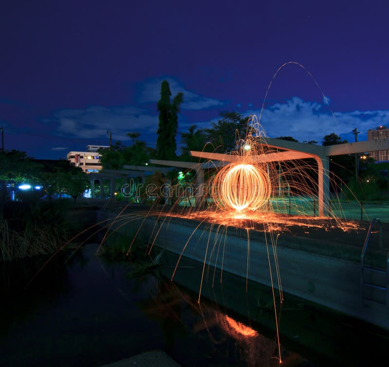 Burning steel wool stock photo. Image of blast, night - 29849218