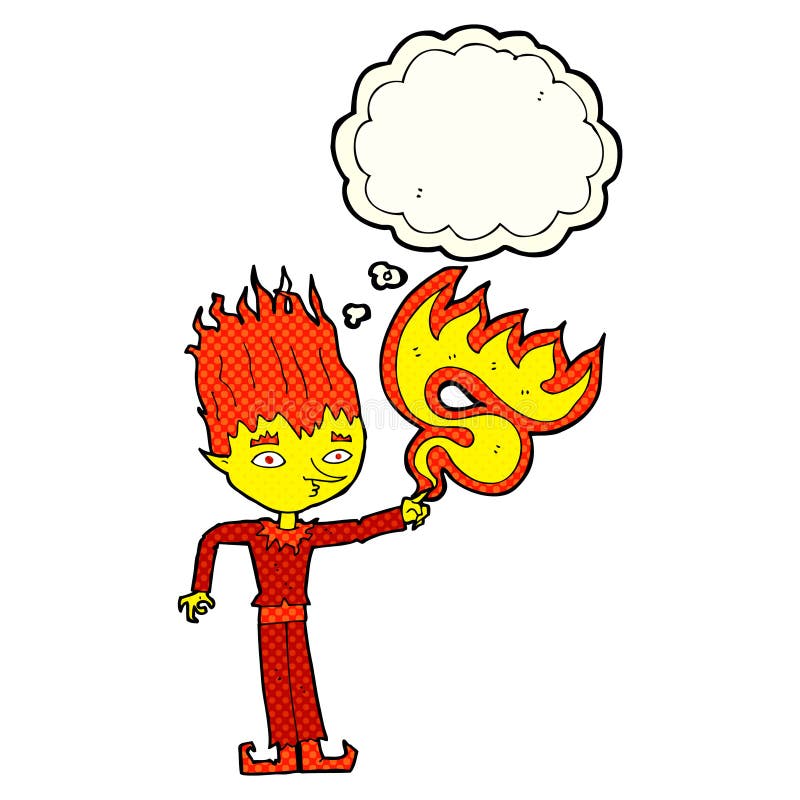 Fire Spirit Cartoon with Thought Bubble Stock Illustration ...
