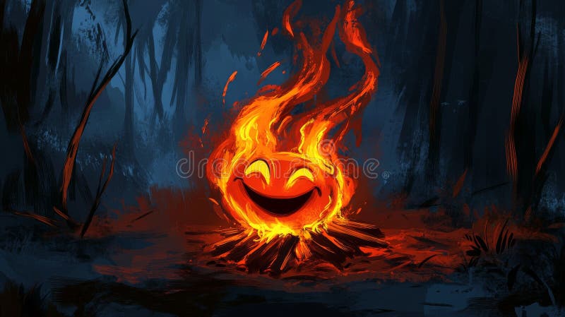 Fire Spirit Smiling in a Dark Forest at Night Stock Image - Image of ...