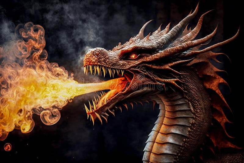Fire spitting dragon stock illustration. Illustration of fire - 268394269