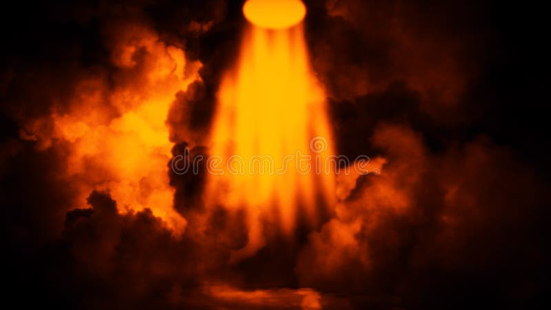 Fire Spotlight with Smoke Mist Effect on Isolated Black Background ...
