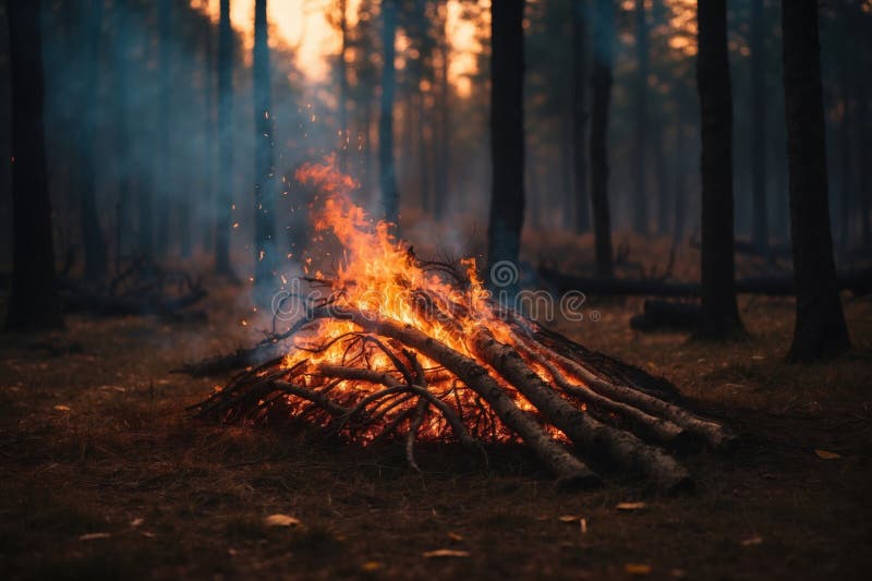 The Fire Spread through the Forest Burning the Grass and Dry Leaves on ...