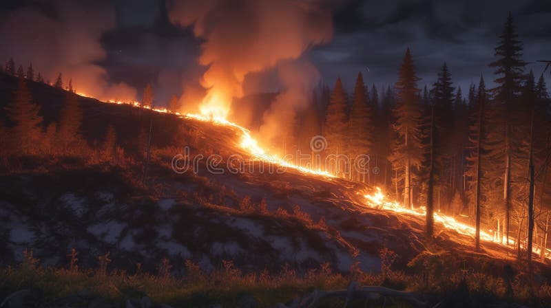 Fire Spreading Upward in a Mountain Forest Stock Illustration ...