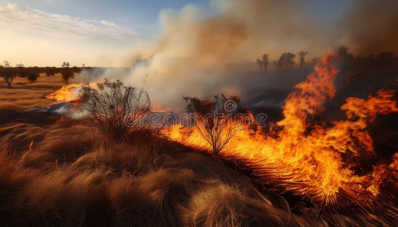 Fire Spreads Rapidly through Dry Grasslands, Engulfing Everything in ...