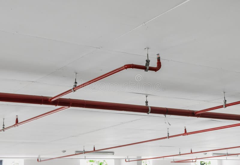 Fire Sprinkler with Red Pipe Lines Stock Photo - Image of tube, bulb ...