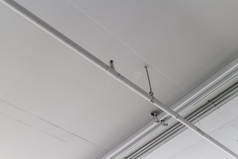 Fire Sprinkler System on Ceiling Stock Photo - Image of cable, metal ...