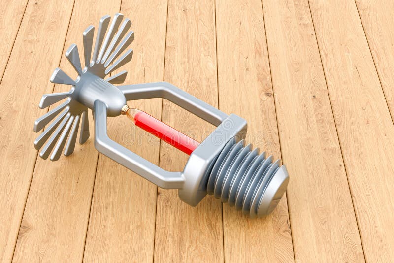 Fire Sprinkler on the Wooden Table, 3D Rendering Stock Illustration ...