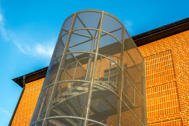 Emergency Blue Light Pole in Quiet Wooden Footpath Area Stock Photo ...