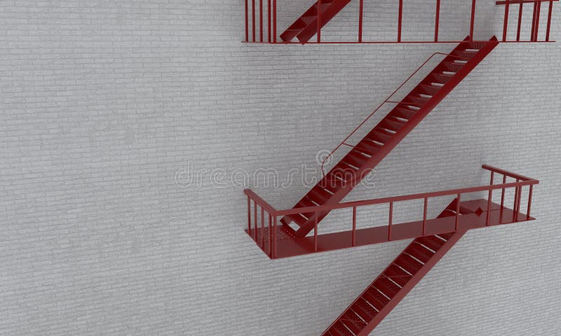 Fire Stairs, Three Dimensional Project, 3d Rendering Stock Illustration ...
