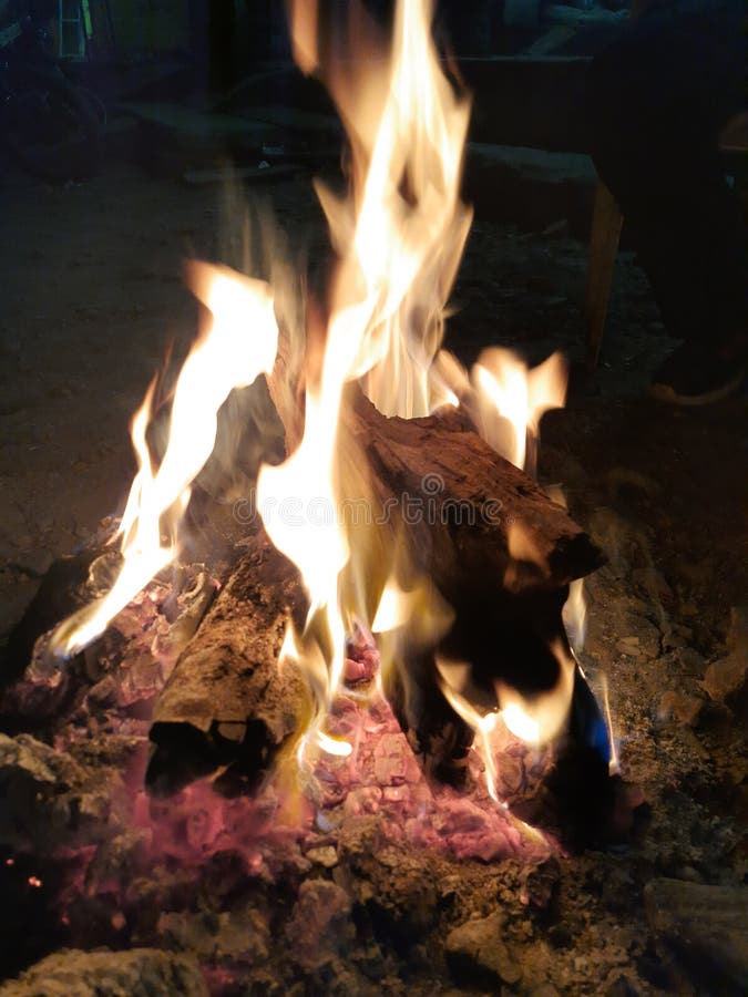 The Fire Started Burning in the Night. Stock Photo - Image of burning ...