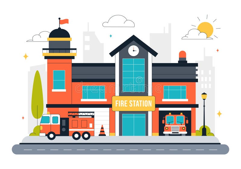 Fire Station Building Vector Illustration Featuring a Department and ...