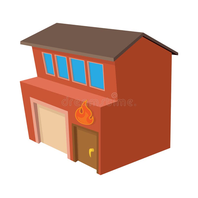 Fire Station with Red High Tower Cartoon Icon Stock Vector ...