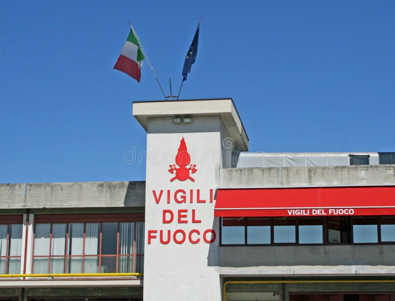 Fire Station with Italian Flags Waving Editorial Stock Photo - Image of ...