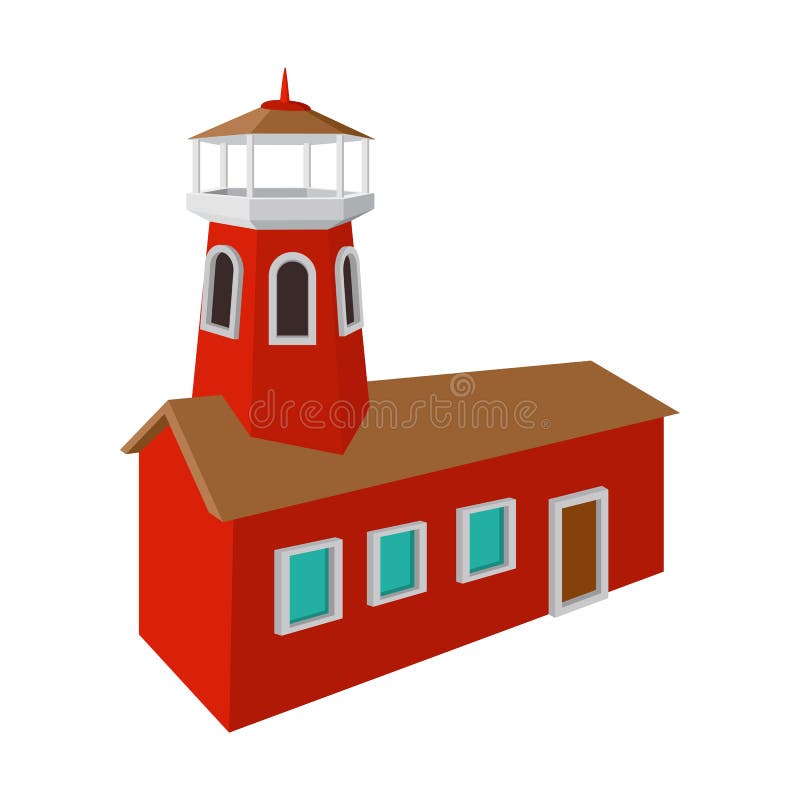 Fire Station with Red High Tower Cartoon Icon Stock Vector ...