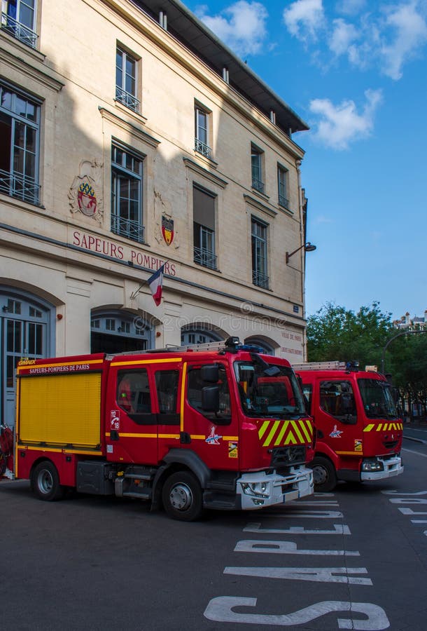Fire Station and Fire Trucks in Paris Editorial Stock Photo - Image of ...