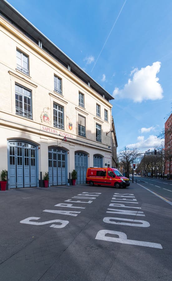 Paris, France - 09 29 2023 : Fire Station and Fire Trucks in Paris ...
