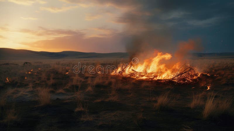 A Fire in the Steppe, Burning Grass, Destroying Everything in Its Path ...