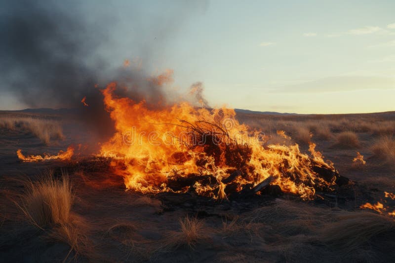 A Fire in the Steppe, Burning Grass, Destroying Everything in Its Path ...