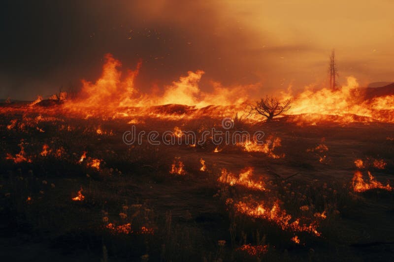 A Fire in the Steppe, Burning Grass, Destroying Everything in Its Path ...