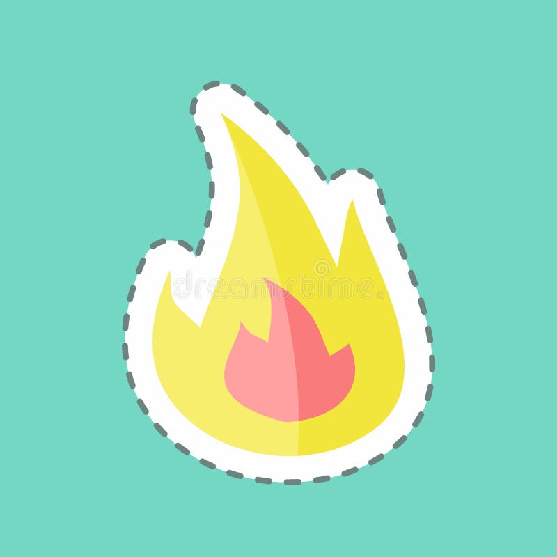 Fire Sticker in Trendy Line Cut Isolated on Blue Background Stock ...
