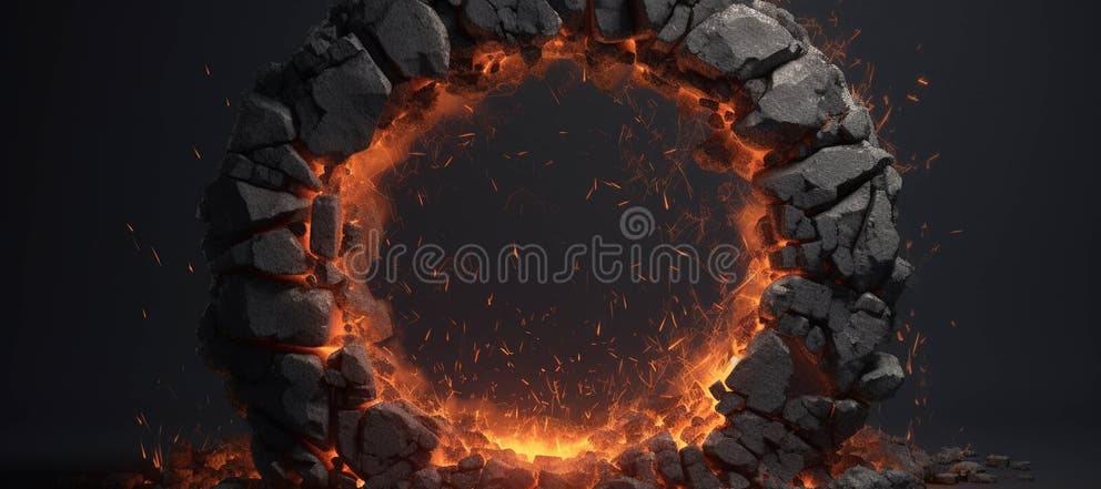 Fire Stone Wall Hole Crust, Rock, Flame, Burn Stock Illustration ...
