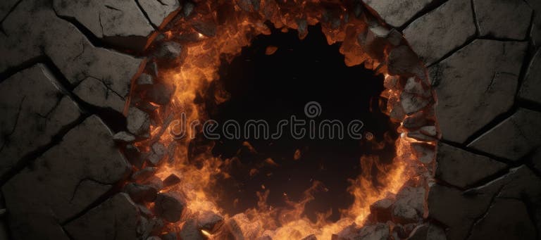 Fire Stone Wall Hole Crust, Rock, Flame, Burn Stock Illustration ...
