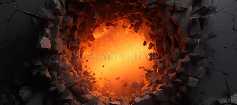 Fire Stone Wall Hole Crust, Rock, Flame, Burn Stock Illustration ...