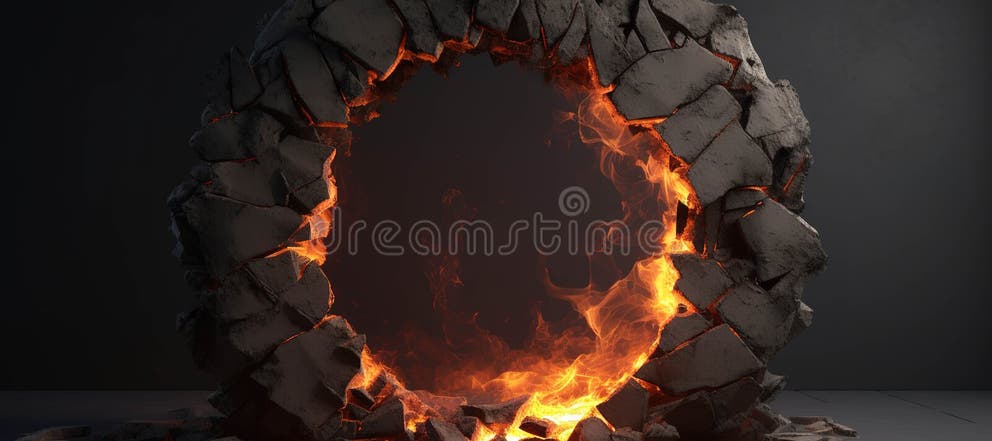 Fire Stone Wall Hole Crust, Rock, Flame, Burn Stock Illustration ...