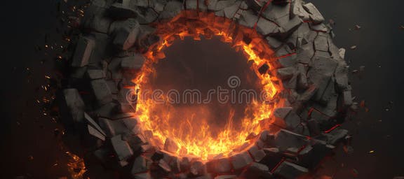 Fire Stone Wall Hole Crust, Rock, Flame, Burn Stock Illustration ...