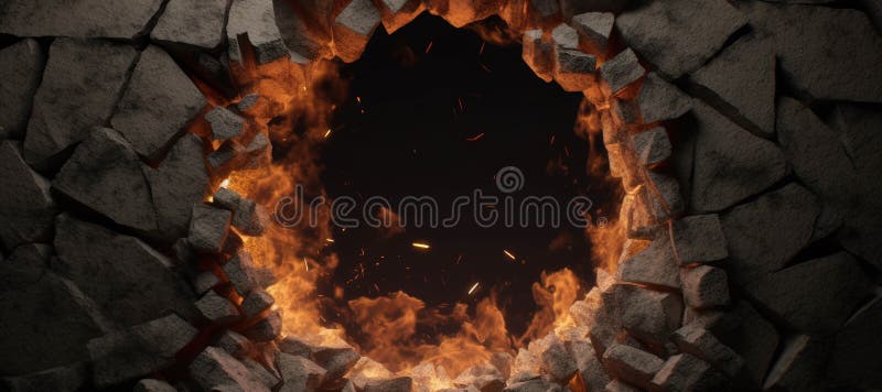 Fire Stone Wall Hole Crust, Rock, Flame, Burn Stock Illustration ...
