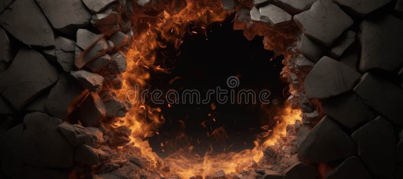 Fire Stone Wall Hole Crust, Rock, Flame, Burn Stock Illustration ...