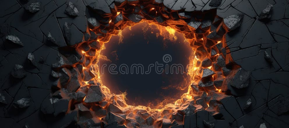 Fire Stone Wall Hole Crust, Rock, Flame, Burn Stock Illustration ...