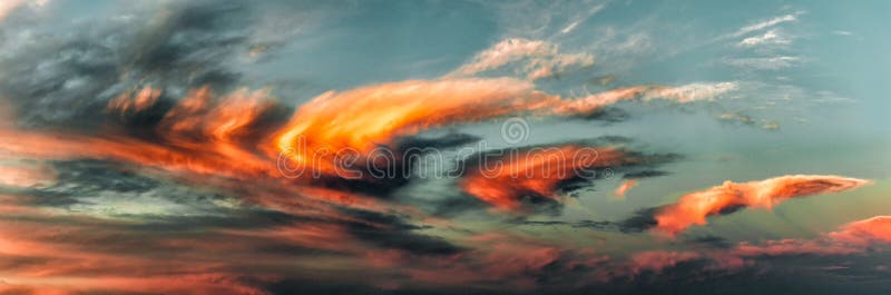 Fire Storm in Clouds, Panorama Format Stock Image - Image of clouds ...